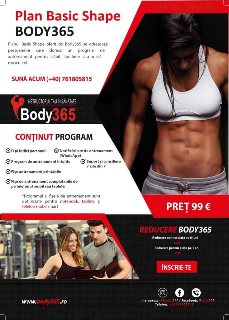 Plan personalizat de antrenament sau nutritie * Basic Shape